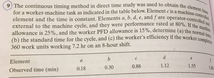 9 The continuous timing method in direct time study | Chegg.com