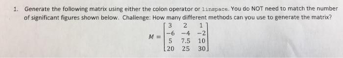 Solved Generate the following matrix using either the colon | Chegg.com