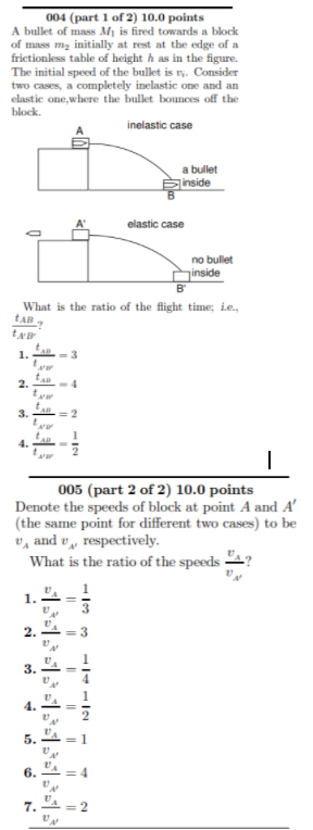Solved 004 (part 1 of 2) 10.0 points A bullet of mass Mis | Chegg.com