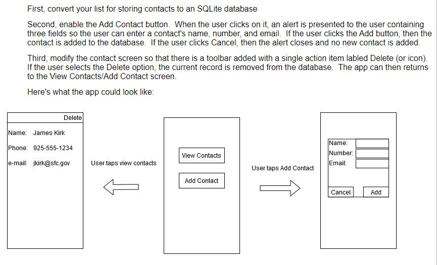 First, convert your list for storing contacts to an | Chegg.com