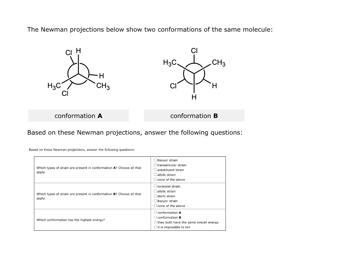 Solved Question 21: The Newman projections below show two | Chegg.com