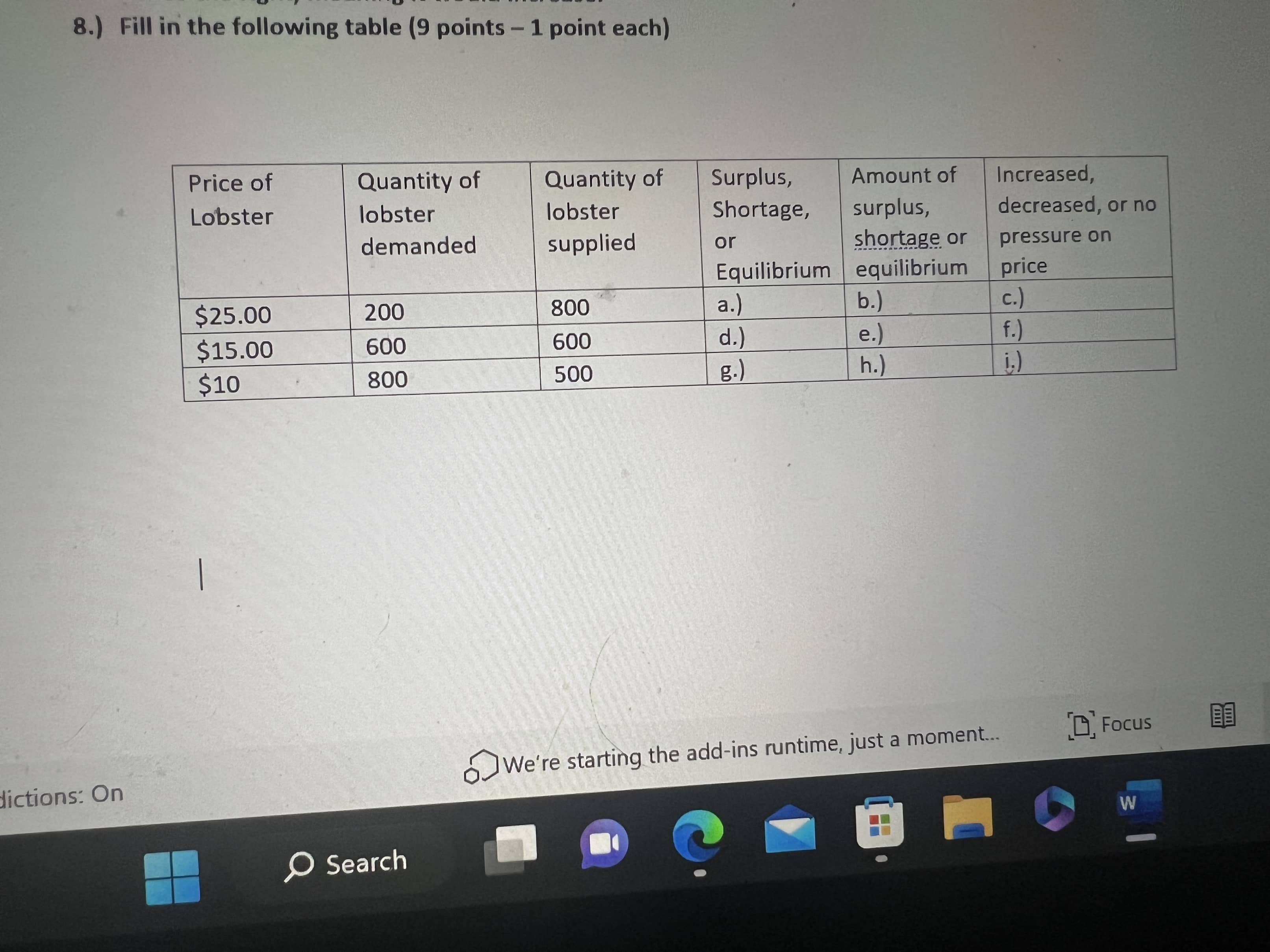 Solved 8.) Fill in the following table ( 9 points -1 point | Chegg.com