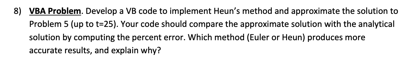 VBA Problem. Develop a VB code to implement Heun's | Chegg.com