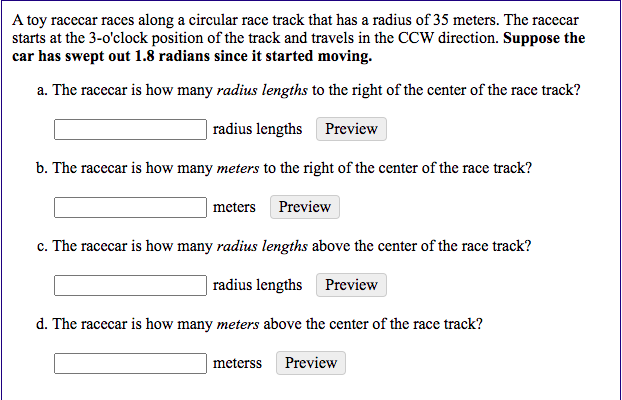 Solved A toy racecar races along a circular race track that | Chegg.com