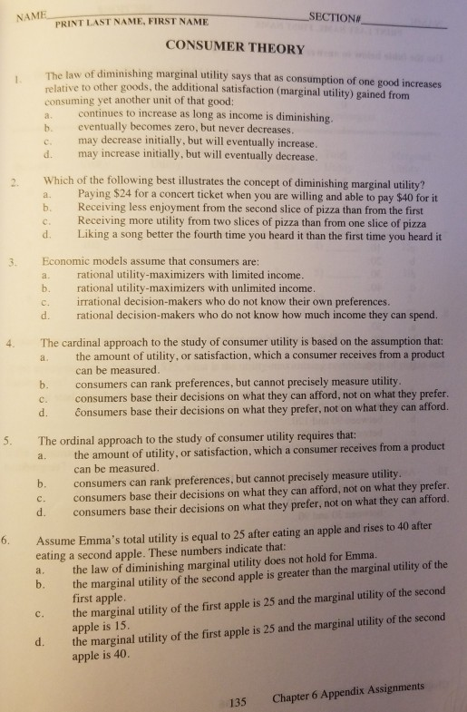 Solved SECTION NAME PRINT LAST NAME, FIRST NAME CONSUMER | Chegg.com