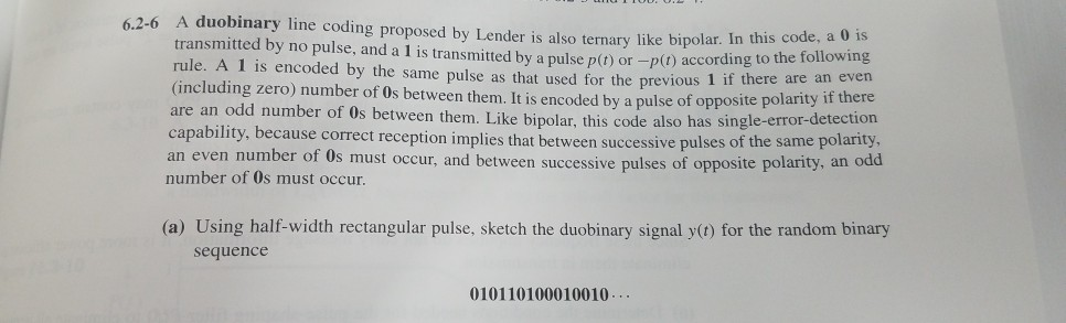 Solved 6.2-6 A duobinary line coding proposed by Lender is | Chegg.com