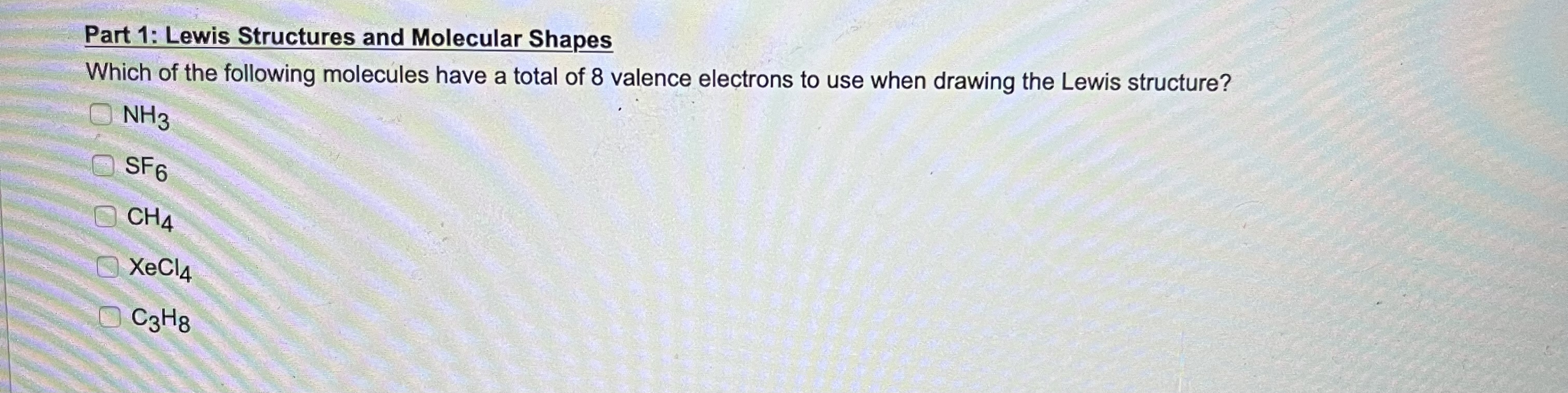 Solved Part 1 Lewis Structures And Molecular Shapes Which