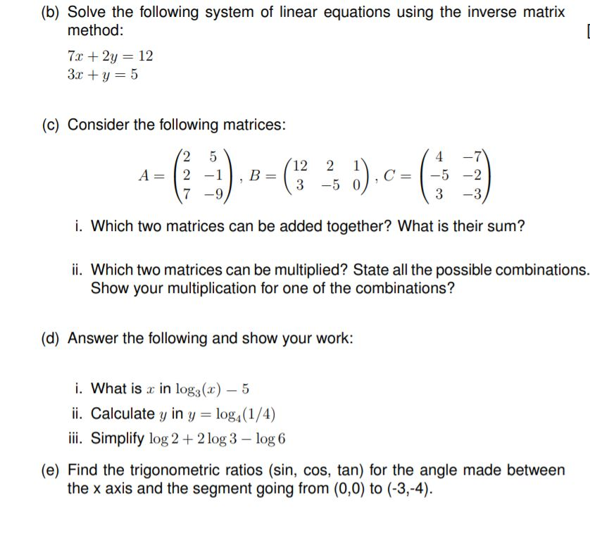 Solved (b) Solve the following system of linear equations | Chegg.com