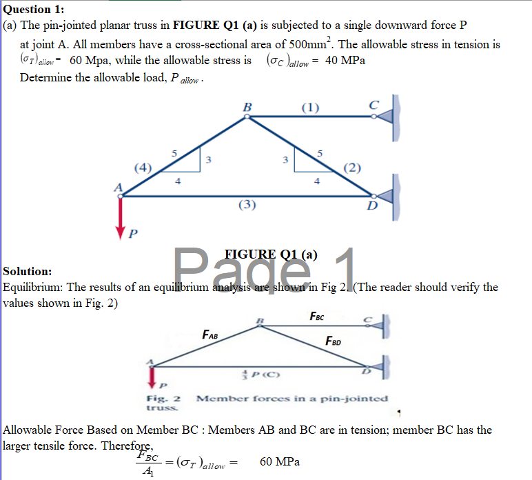 Solved Question 1: (a) The pin-jointed planar truss in | Chegg.com