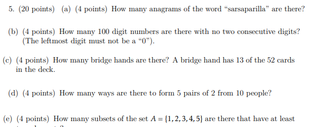 Solved 5. (20 points) (a) (4 points) How many anagrams of | Chegg.com
