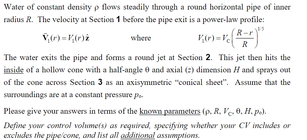 1/5 R-1 o) Water of constant density p flows steadily | Chegg.com