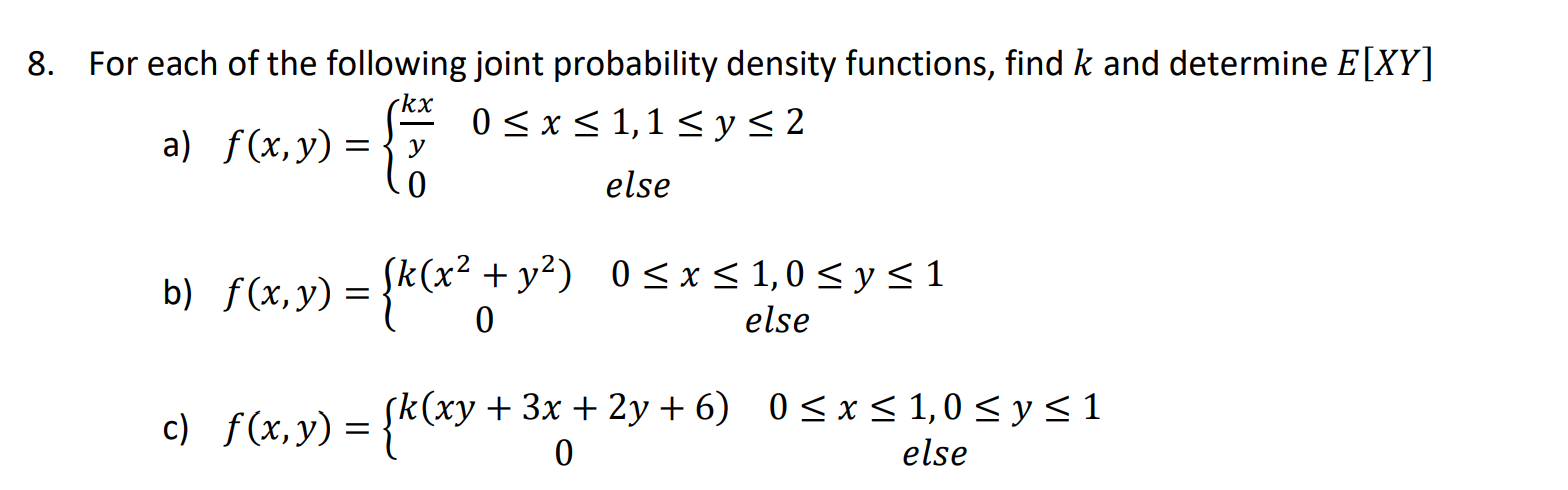 Solved 8. For each of the following joint probability | Chegg.com