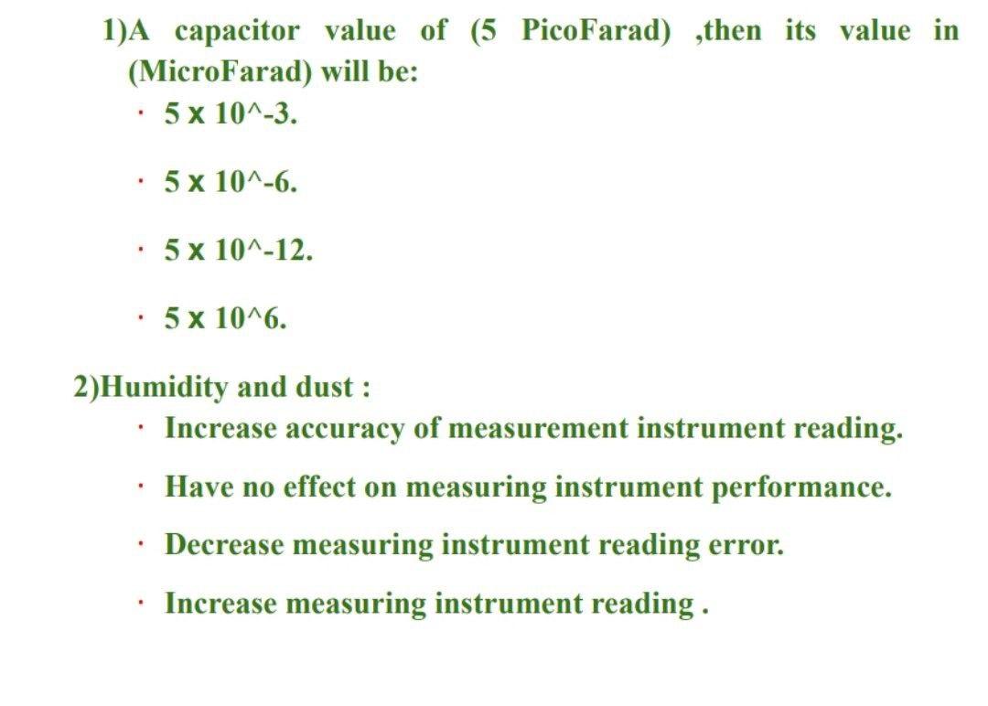 Solved 1)A capacitor value of (5 PicoFarad) then its value | Chegg.com