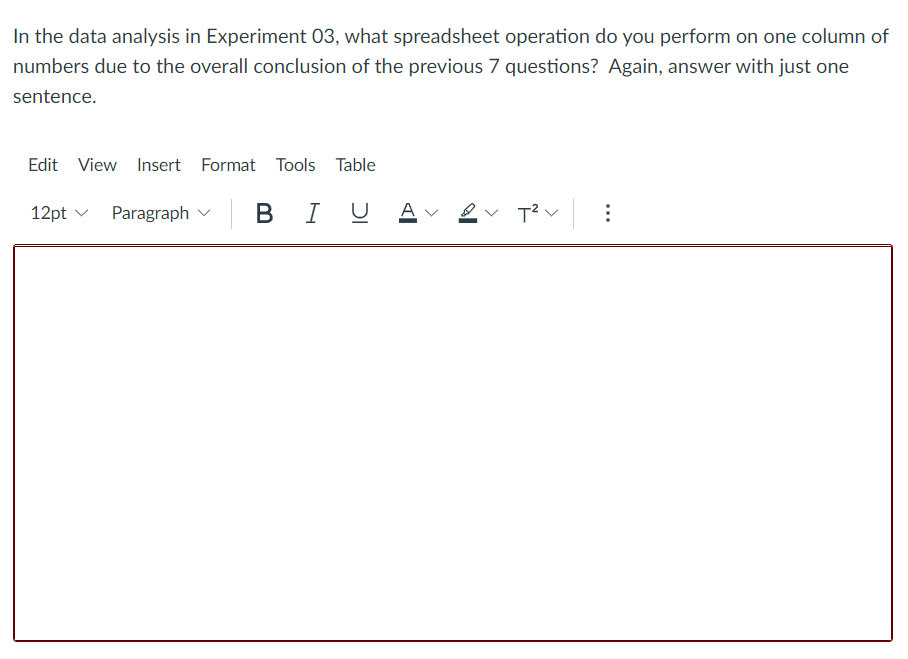 Solved In the data analysis in Experiment 03, what | Chegg.com