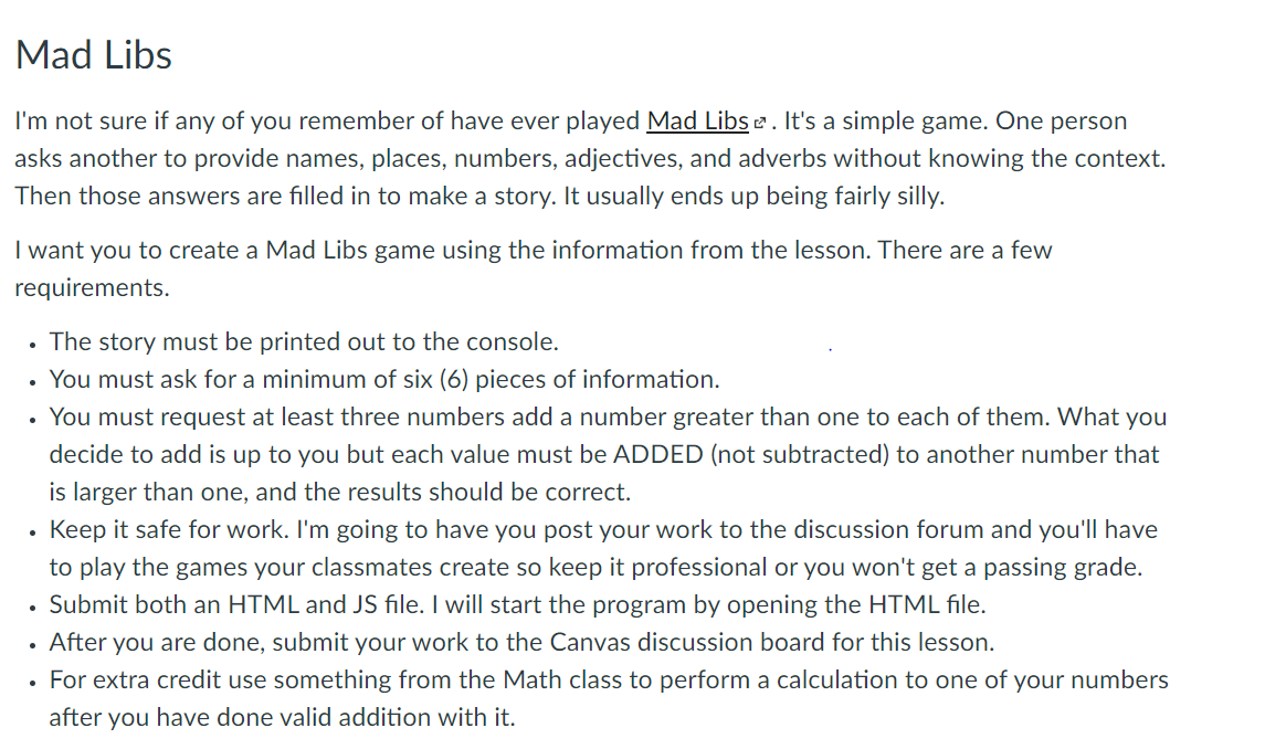 Mad Libs I'm not sure if any of you remember of have | Chegg.com