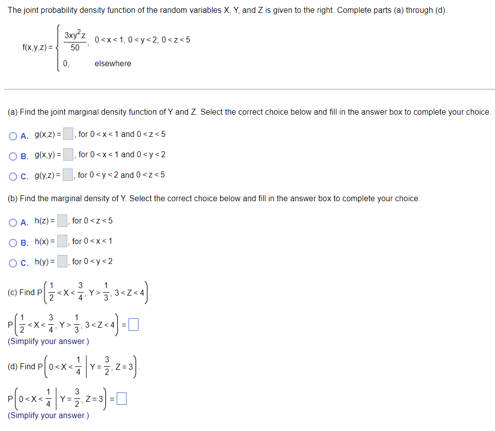 Solved The joint probability density function of the random | Chegg.com