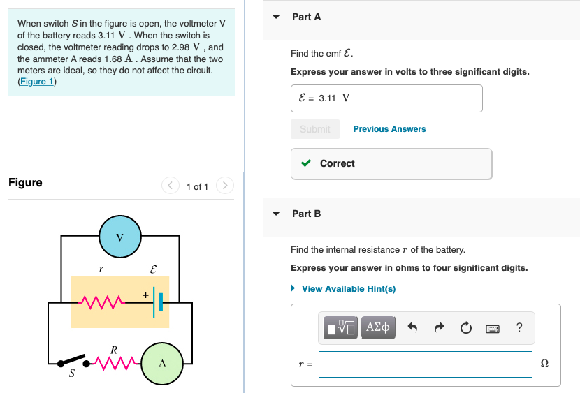 Solved When switch S in the figure is open, the voltmeter V | Chegg.com