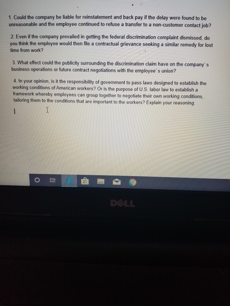 Solved 1. Could the company be liable for reinstatement and | Chegg.com