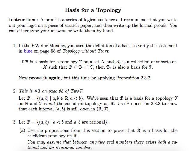 Solved Basis for a Topology Instructions: A proof is a | Chegg.com