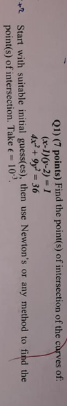 Solved Q1) (7 points) Find the point(s) of intersection of | Chegg.com