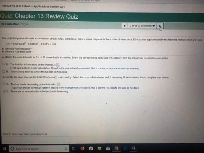 Solved 519 MATH 1830 Calculus Applications Section A01 Quiz: | Chegg.com