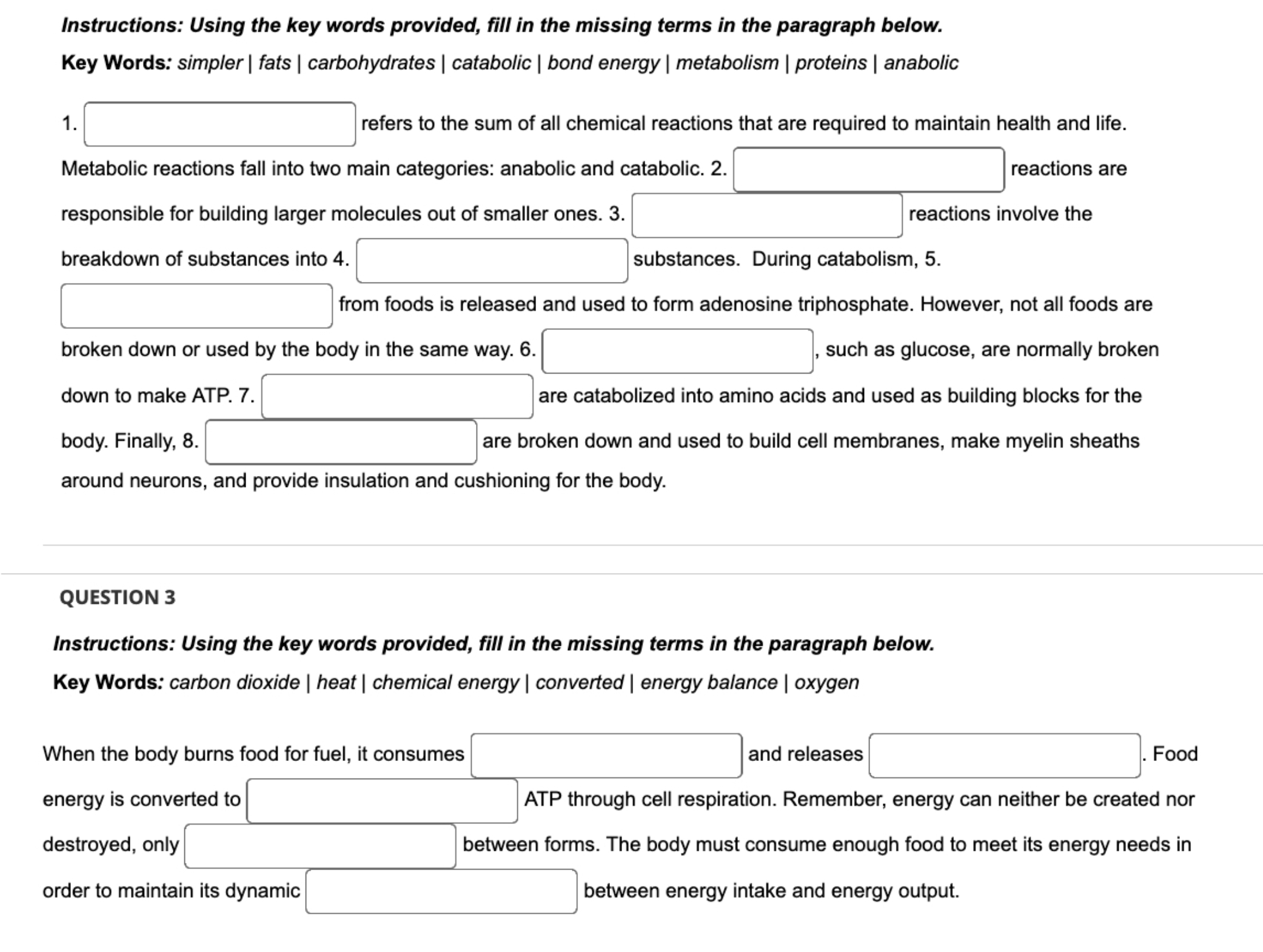 Solved QUESTION 3Instructions: Using the key words provided, | Chegg.com
