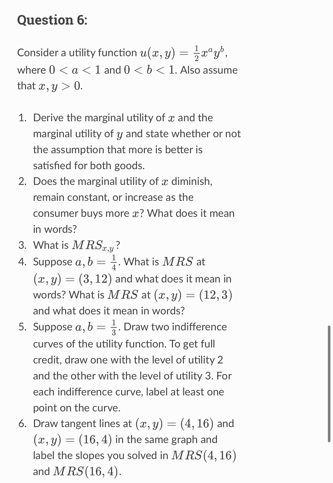 Consider a utility function u(x,y)=21xayb where 00. | Chegg.com