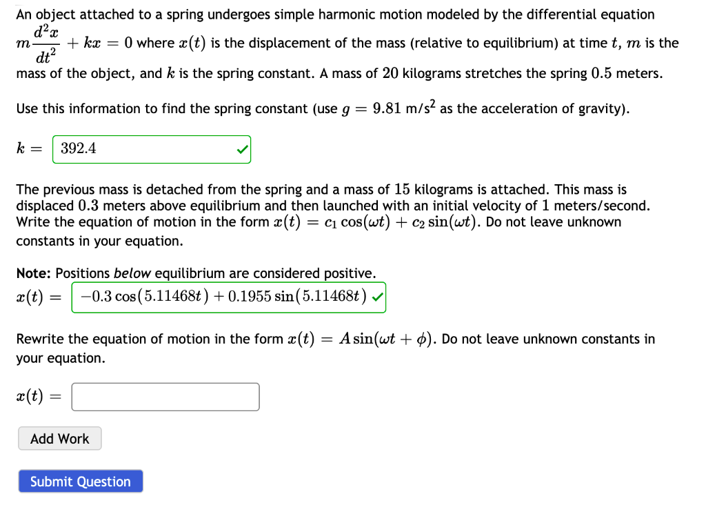 Solved An object attached to a spring undergoes simple | Chegg.com | Chegg.com
