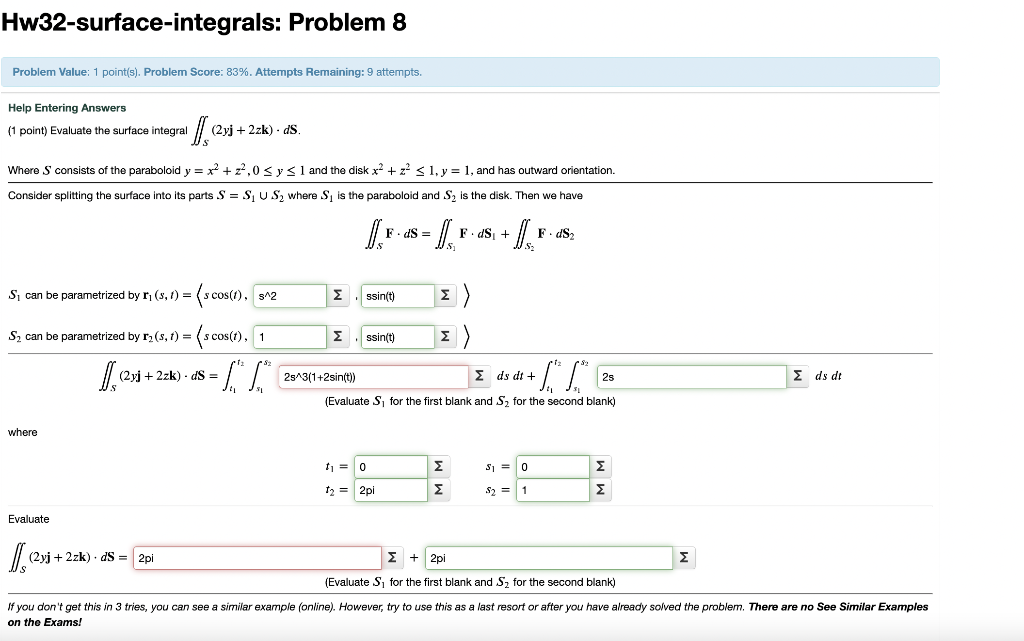Hw32-surface-integrals: Problem 8 Problem Value: 1 | Chegg.com