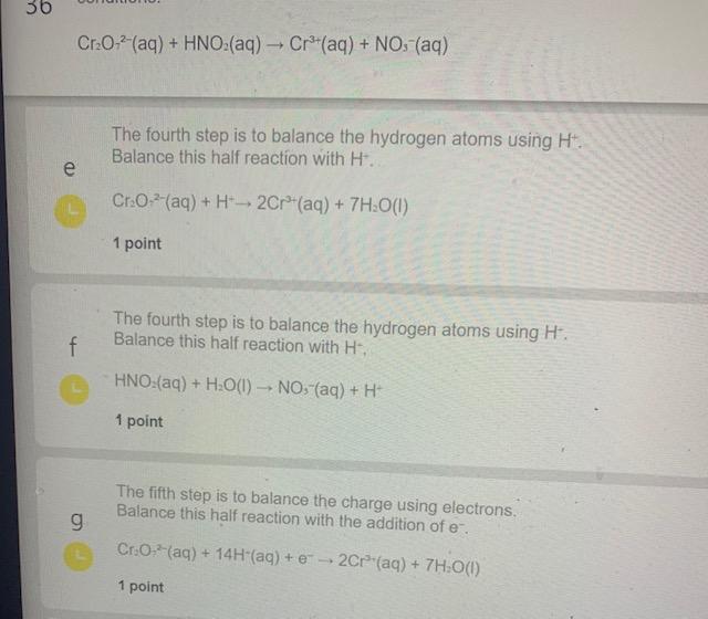 Solved Complete the stepwise process of balancing the | Chegg.com