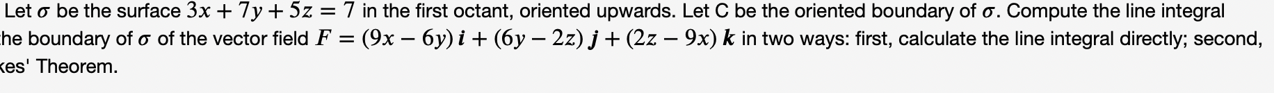 Solved Let σ be the surface 3x+7y+5z=7 in the first octant, | Chegg.com