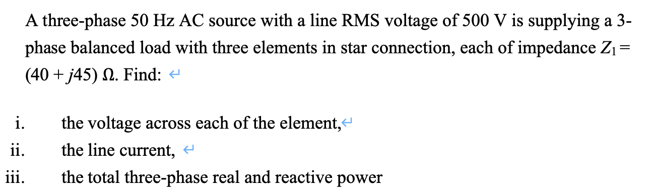 Solved A three-phase 50 Hz AC source with a line RMS voltage | Chegg.com