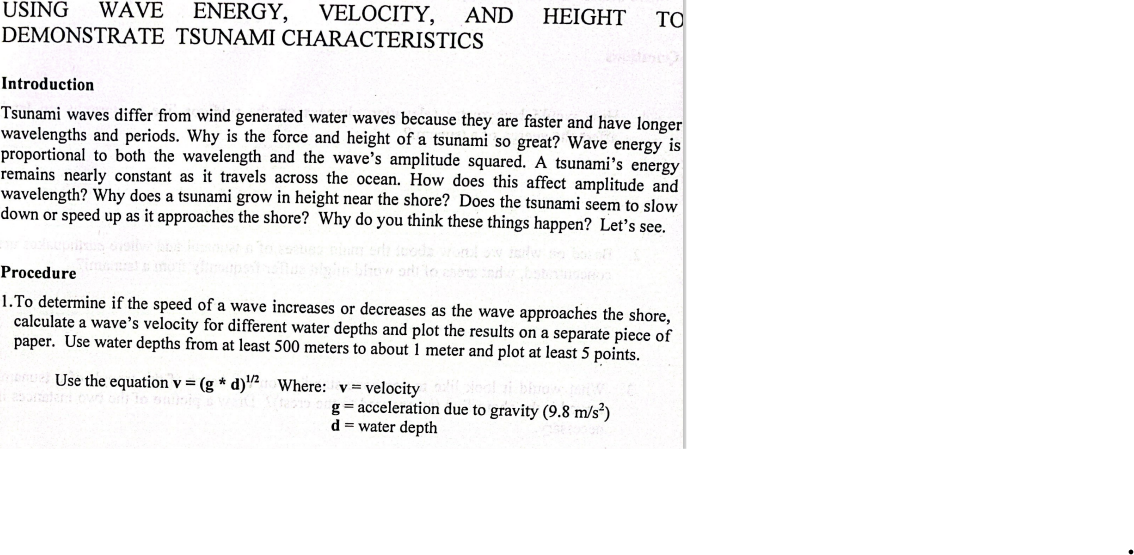 Solved Introduction Tsunami waves differ from wind generated | Chegg.com
