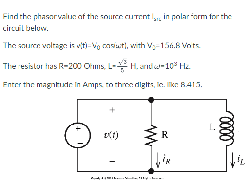 Solved Find the phasor value of the source current Isrc ﻿in | Chegg.com