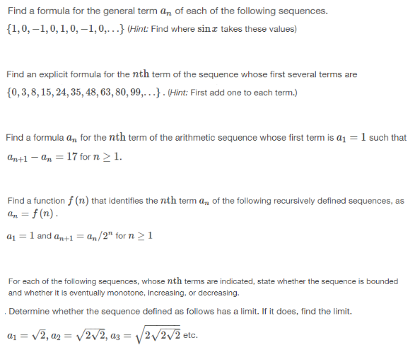 Solved Find a formula for the general term an of each of the | Chegg.com
