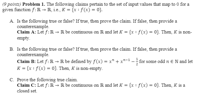 Solved (9 points) Problem 1. The following claims pertain to | Chegg.com