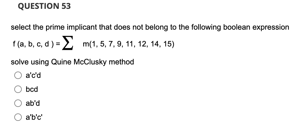 Solved Select The Prime Implicant That Does Not Belong To