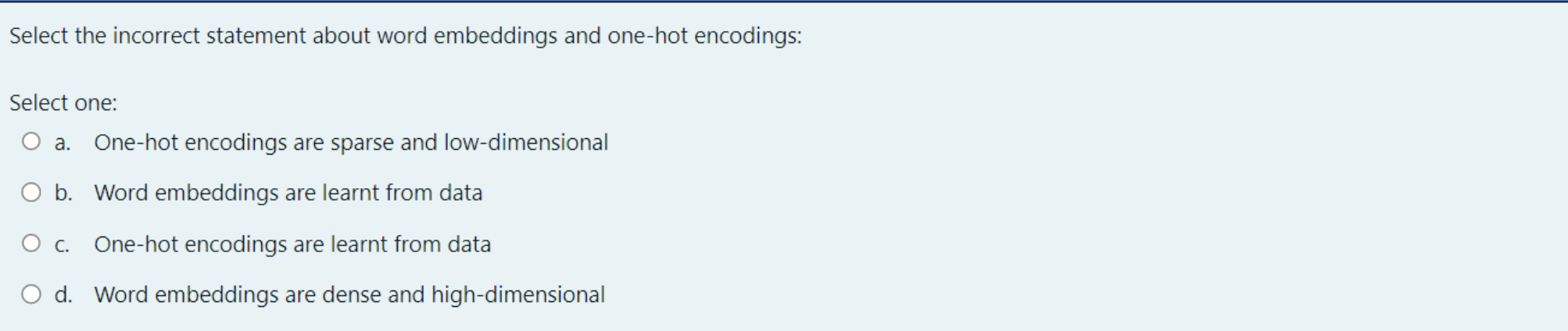 Solved Select the incorrect statement about word embeddings | Chegg.com