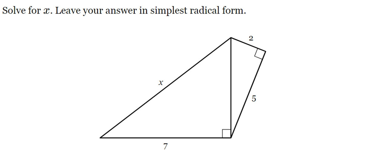 Solved Solve for xx. ﻿Leave your answer in simplest radical | Chegg.com