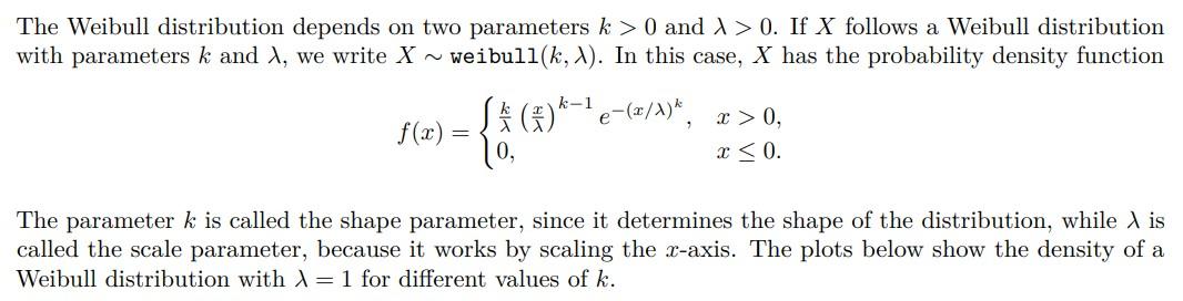 Solved The Weibull distribution depends on two parameters | Chegg.com