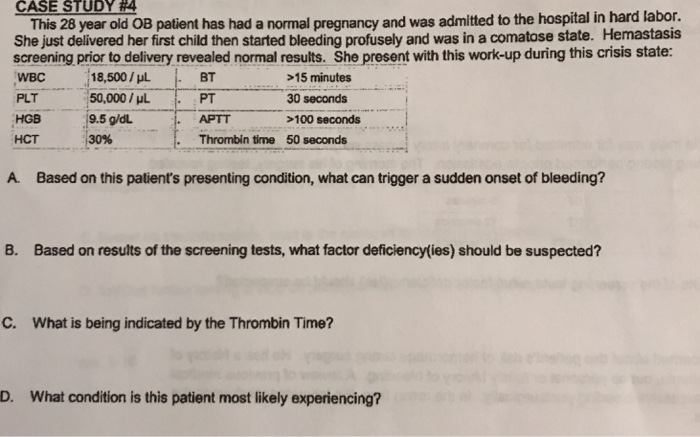 Solved CASE STUDY # 4 This 28 year old OB patient has had a | Chegg.com