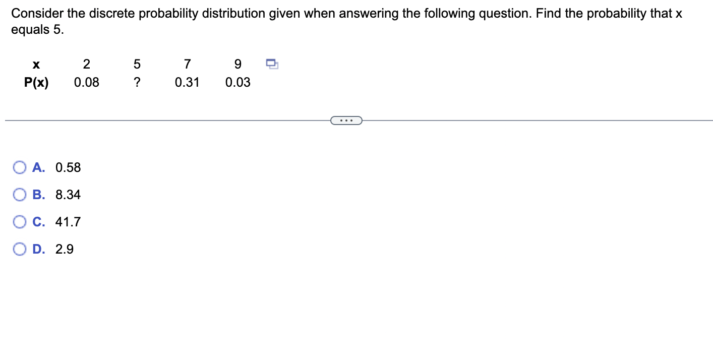 Solved Consider the discrete probability distribution given | Chegg.com
