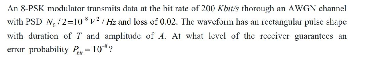 Solved An 8-PSK modulator transmits data at the bit rate of | Chegg.com