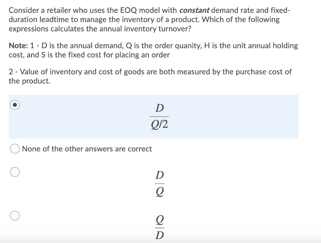 Solved In the EOQ model with constant demand rate (and | Chegg.com