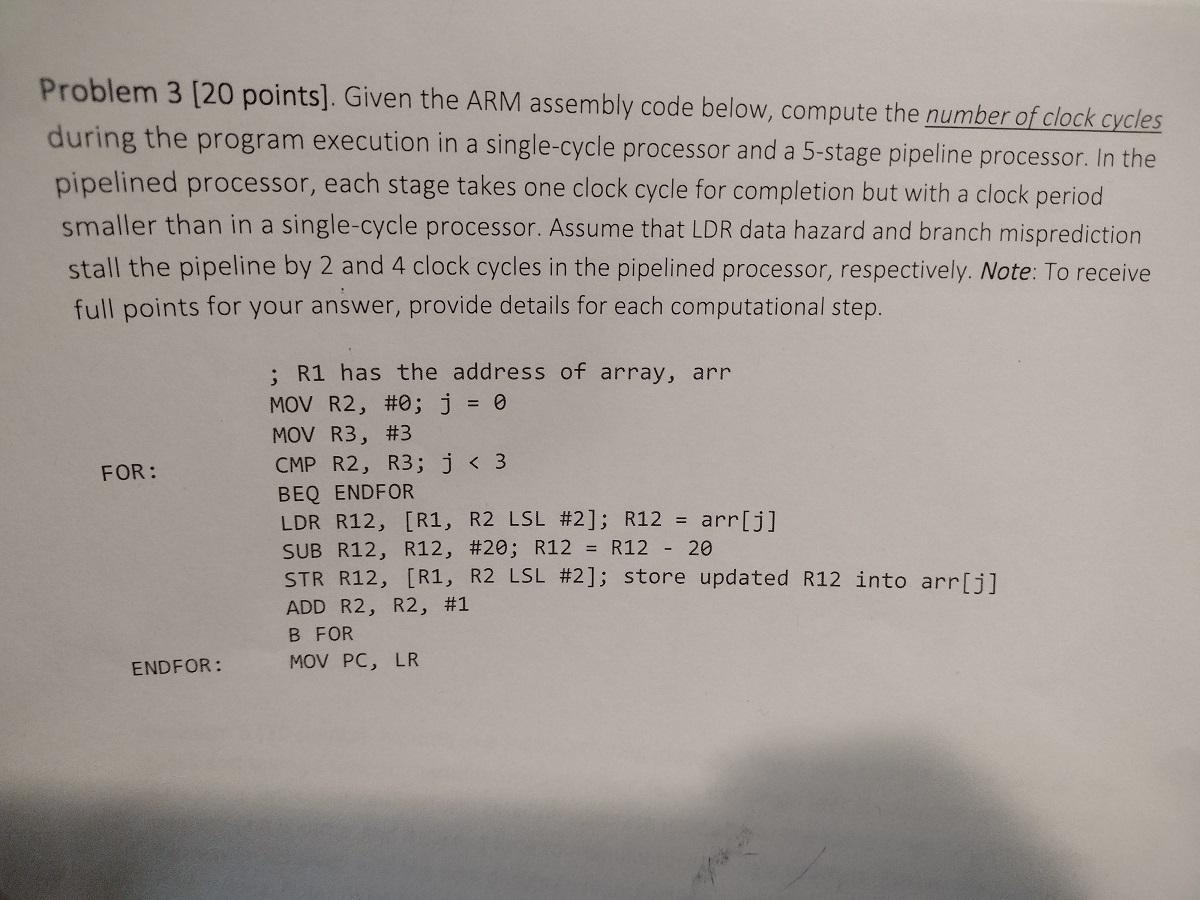 Solved Problem 3 20 Points Given The Arm Assembly Code 