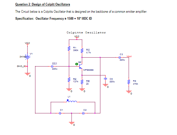 Solved Question 2: Design of Colpitt OscillatorsThe Circuit | Chegg.com