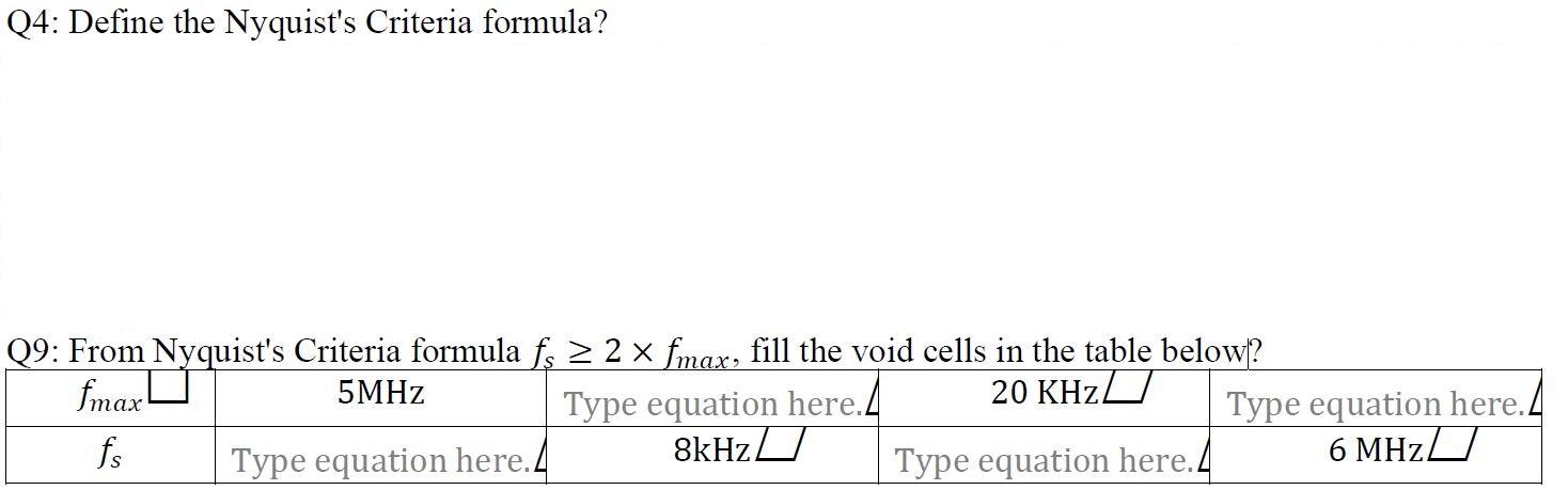 Solved Q4: Define the Nyquist's Criteria formula? O9. From | Chegg.com