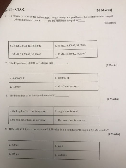 Solved rt II-CLO2 6. If a resistor is color coded with | Chegg.com
