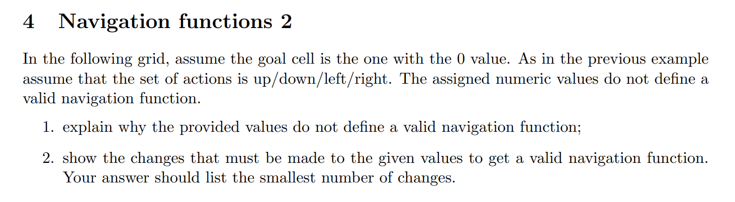 Solved 4 Navigation functions 2 In the following grid, | Chegg.com