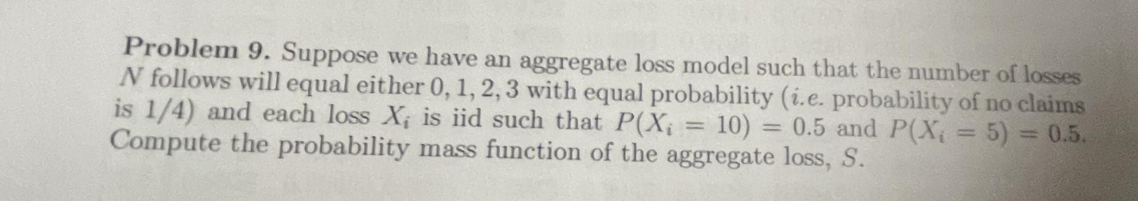 Solved Problem 9. Suppose we have an aggregate loss model | Chegg.com